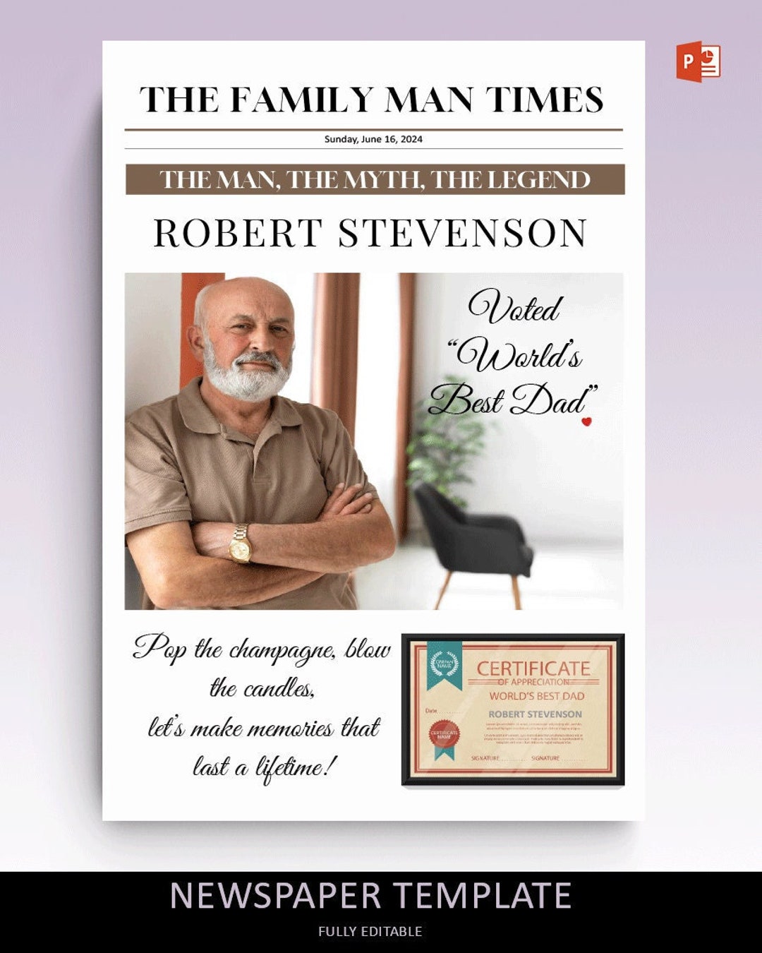 Fathers Day Newspaper Template | Newspaper Editable Template | World's ...