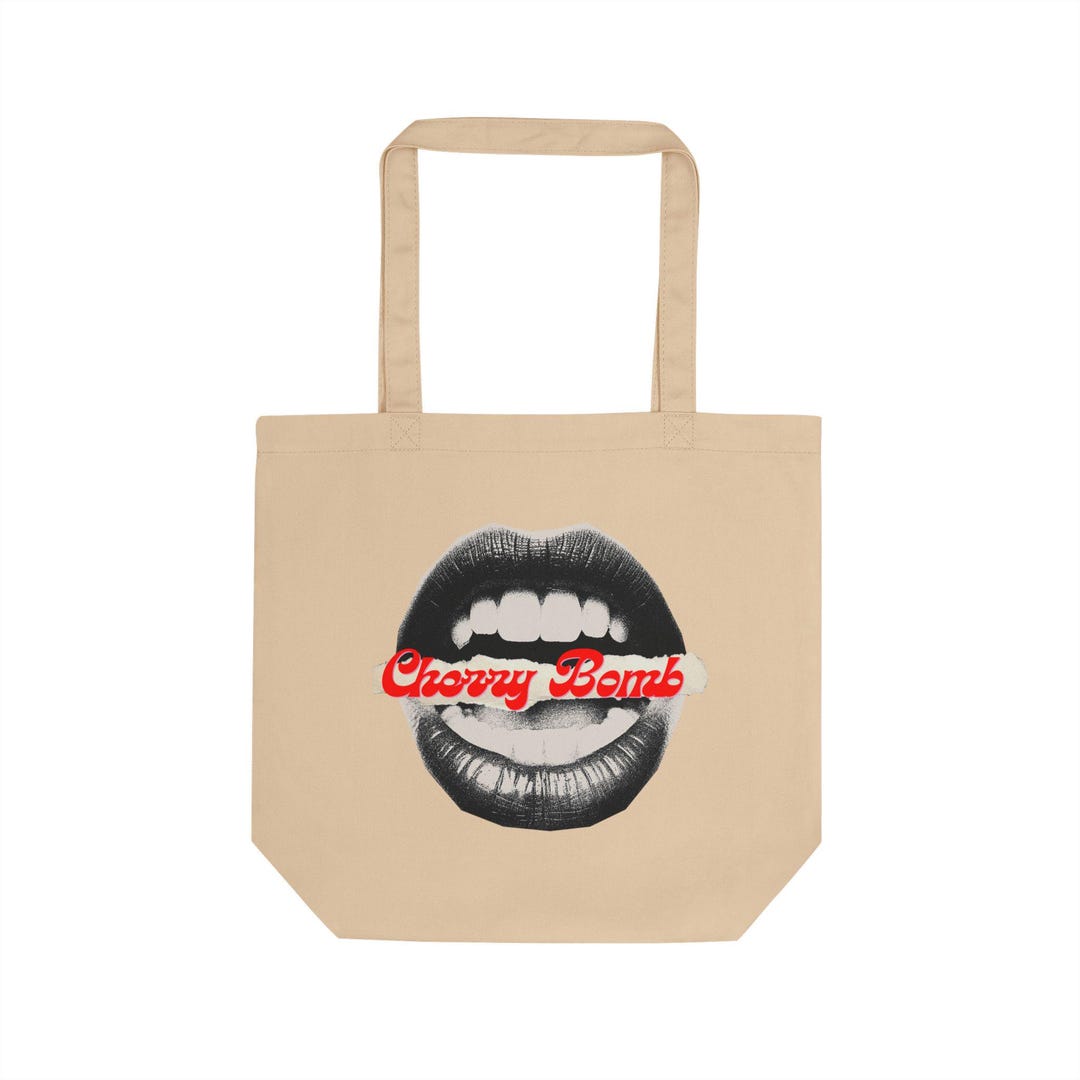 Cherry Bomb Lips Graphic Tote Bag - Cotton Canvas Shopper - Etsy