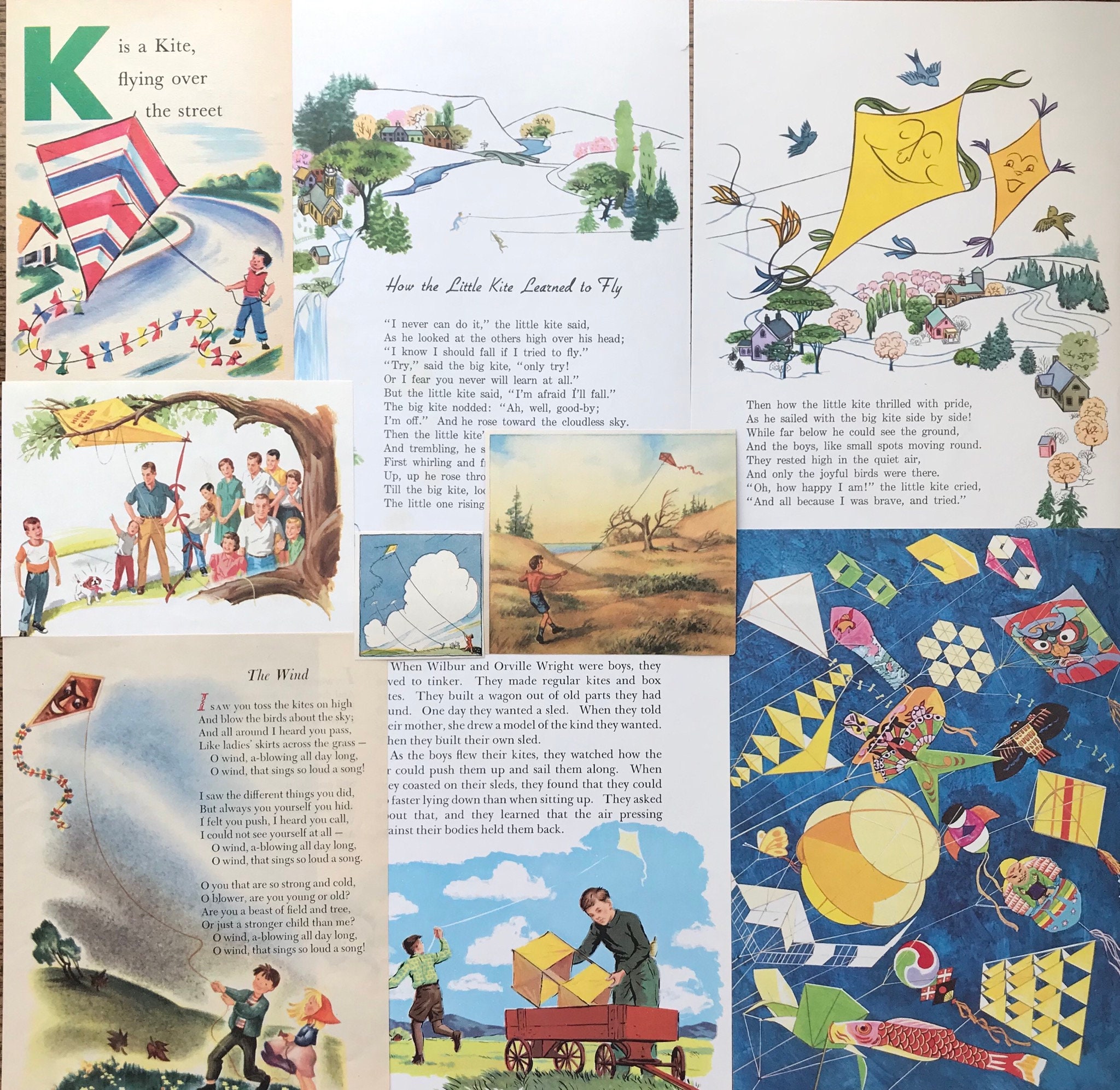 Go Fly A Kite Vintage Windy Day in Spring Collage Scrapbook | Etsy