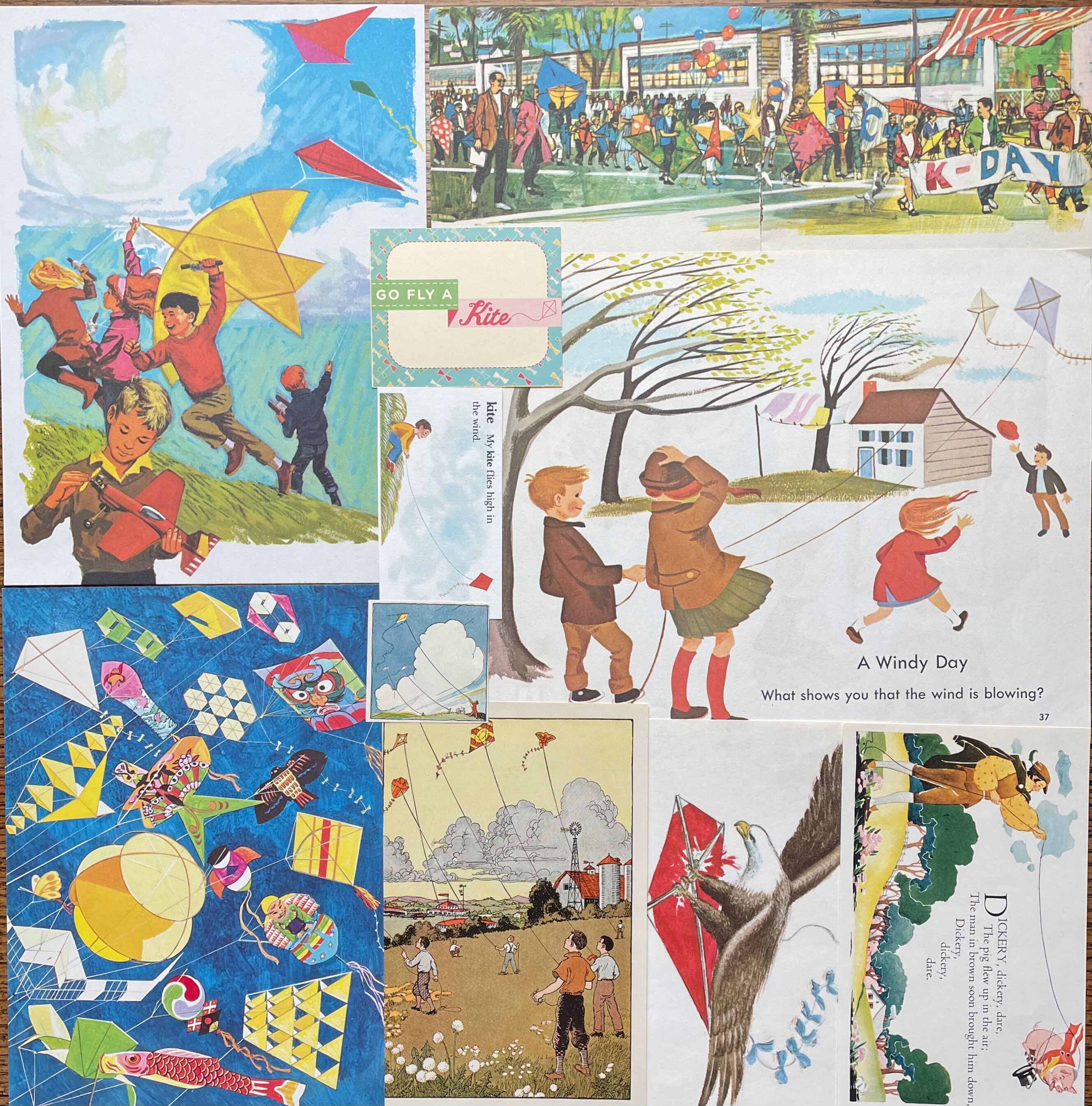Go Fly A Kite Vintage Windy Day in Spring Collage Scrapbook - Etsy