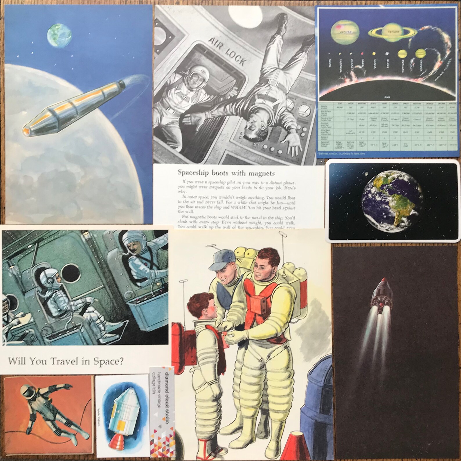 Blast off to Outer Space Vintage Astronaut and Rocket Collage - Etsy