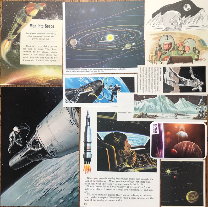 Blast off to Outer Space Vintage Astronaut and Rocket Collage - Etsy