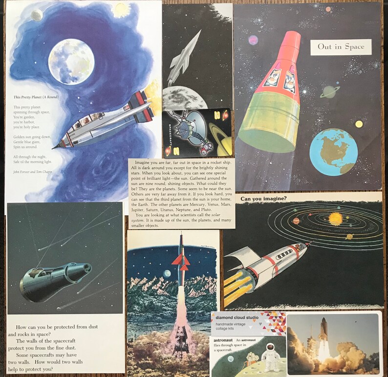 Blast off to Outer Space Vintage Astronaut and Rocket Collage - Etsy