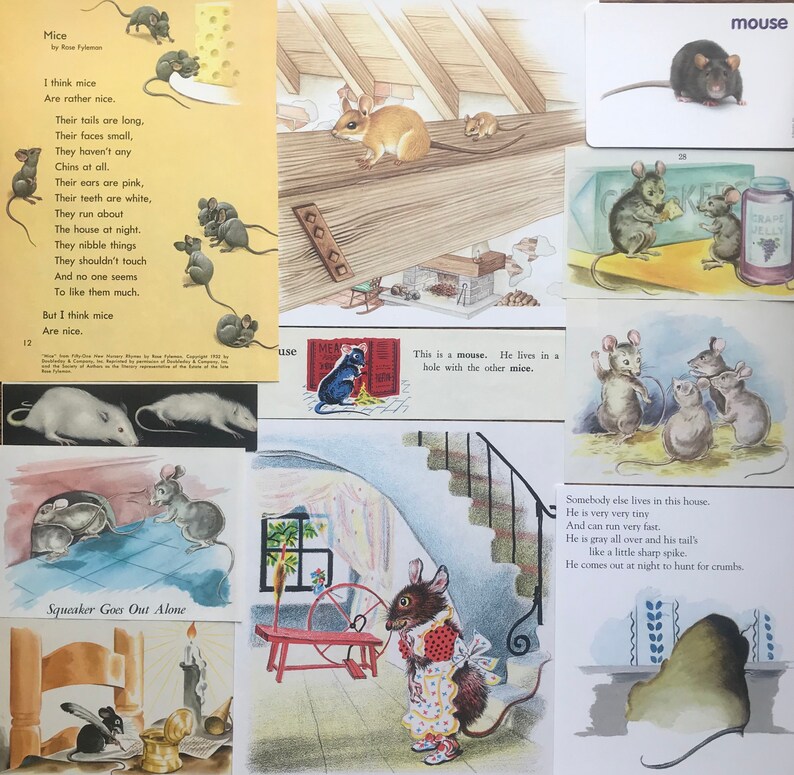 There's a Mouse in the House Vintage Mice Collage | Etsy