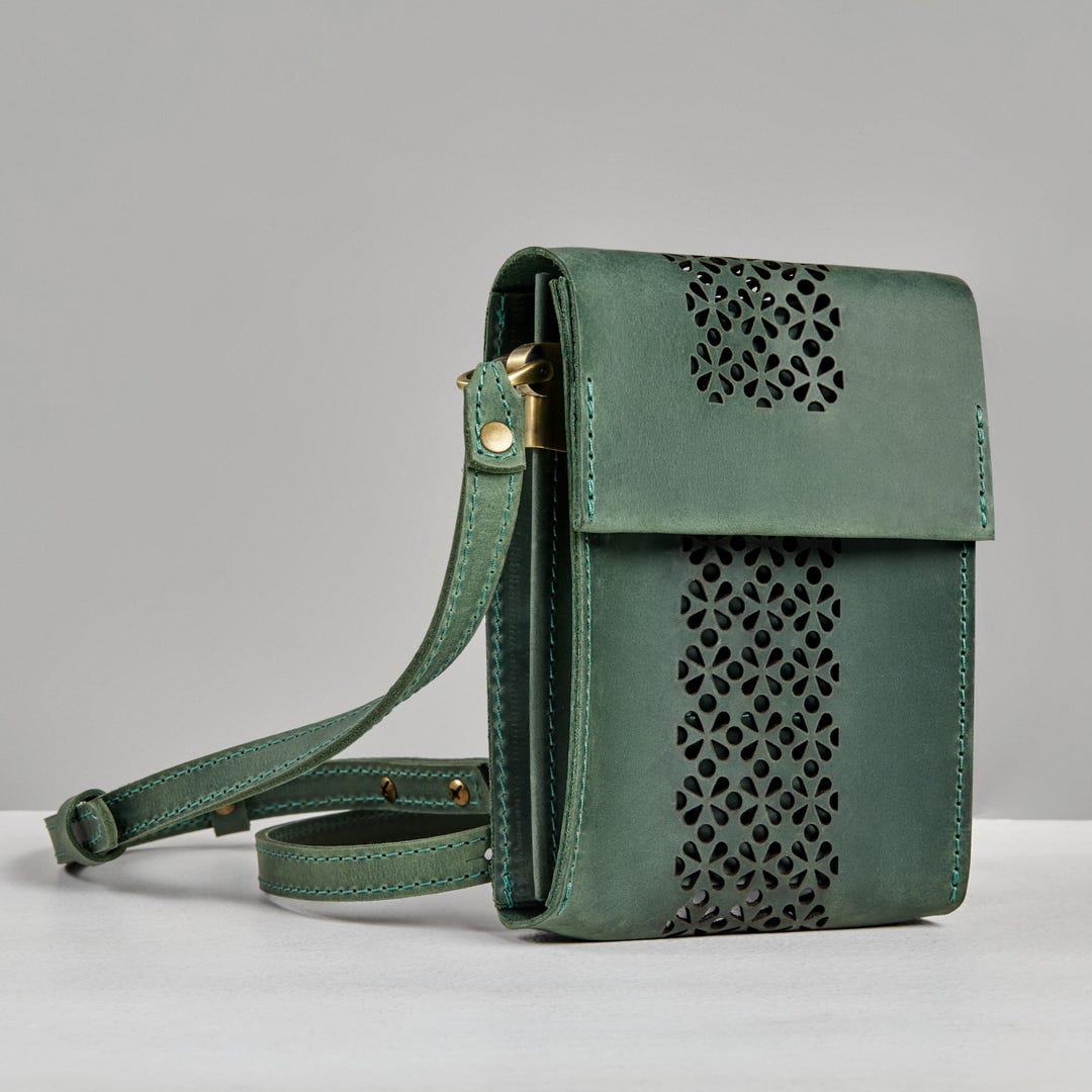Handcrafted Leather Phone Bag With Strap, Customized Crossbody Cell ...