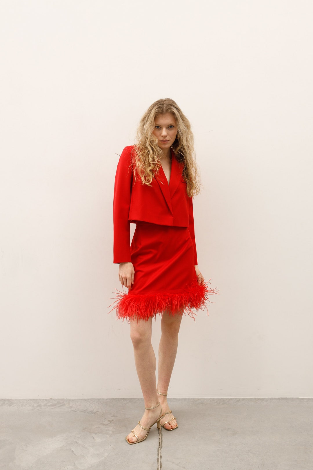 Bright Red Tailored Suit, Prom Suit, Jacket and Skirt Set, Womens ...