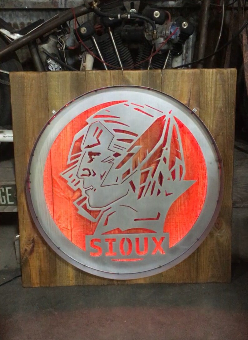 Sioux Sign 30 Inches Brushed Steel and Wood With Leds and - Etsy