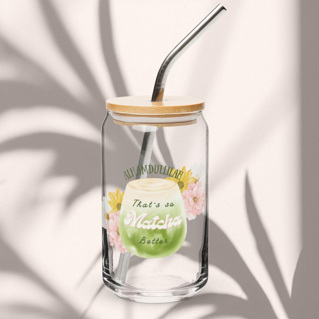 Islamic Matcha Glass Cup, Alhamdulillah Iced Coffee Tumbler, Muslim ...