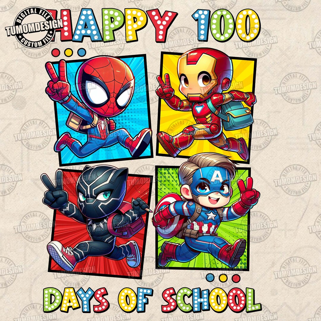 Superhero 100 Days of School Png, 100 Days of School Cartoon Png, 100 ...