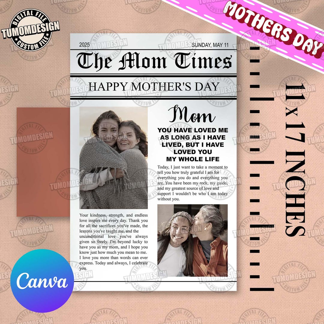 Editable Mothers Day Newspaper Canva Template, Personalized Mothers Day ...