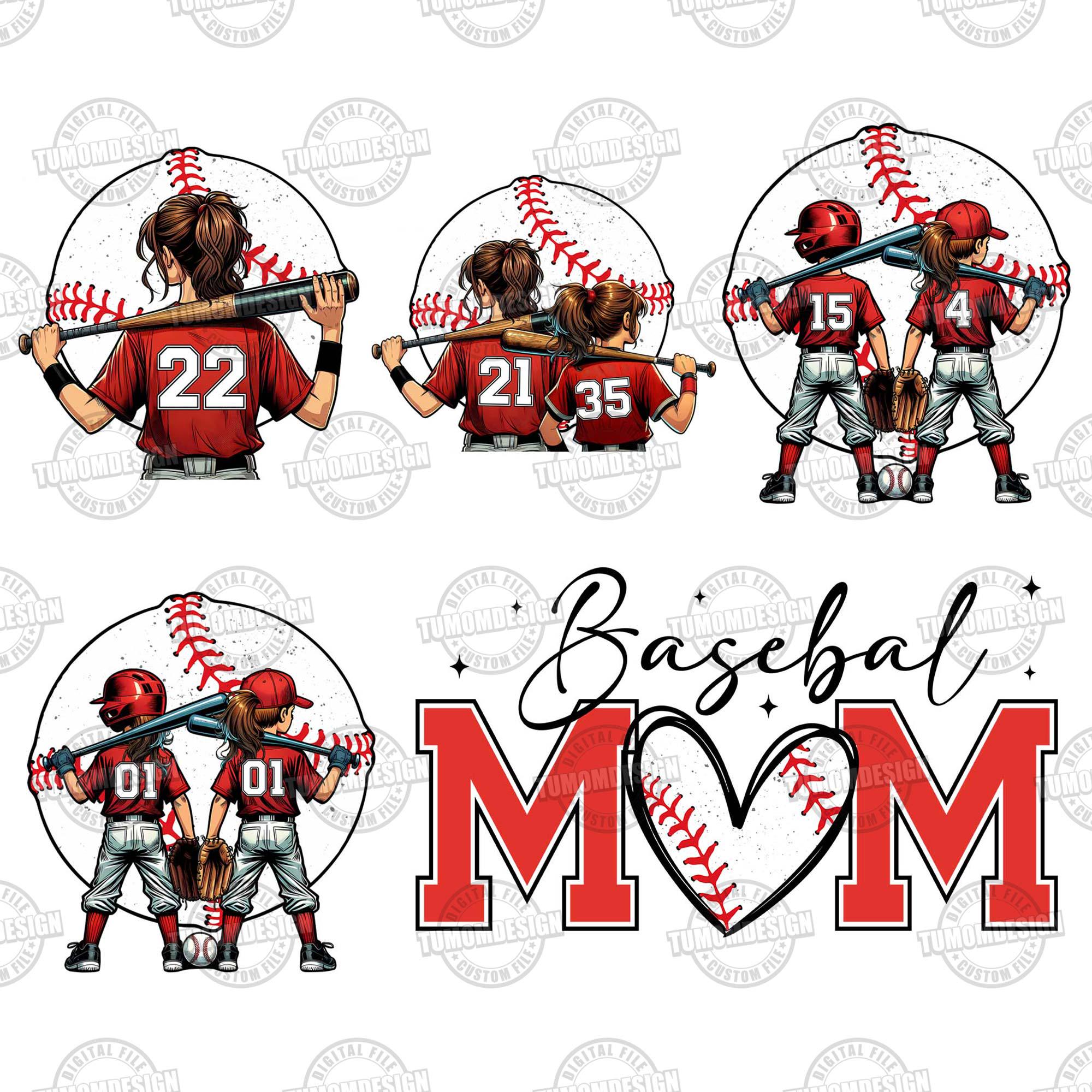 CUSTOM Baseball Mom With Kids Png Bundle, Baseball Jersey Number Png ...