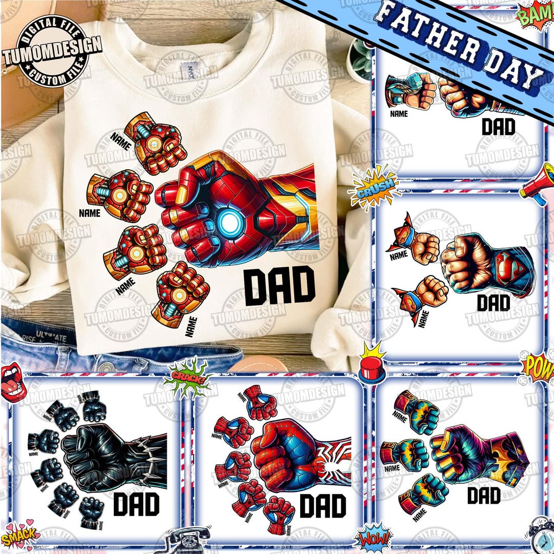 Custom Superhero Png Bundle, Best Dad Ever Png, Fist Bump Set Superhero ...