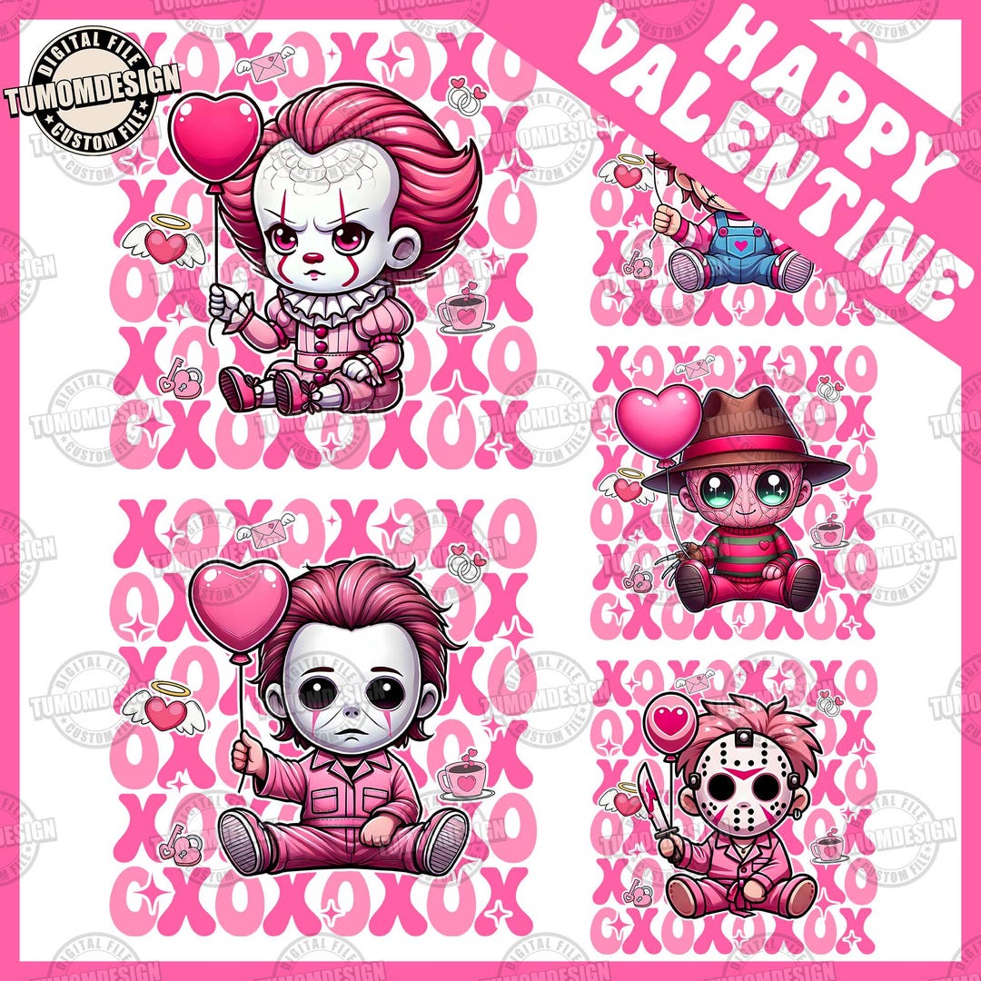 Pink Horror Character Valentine Png Bundle, Be Mine Png, Hearts ...