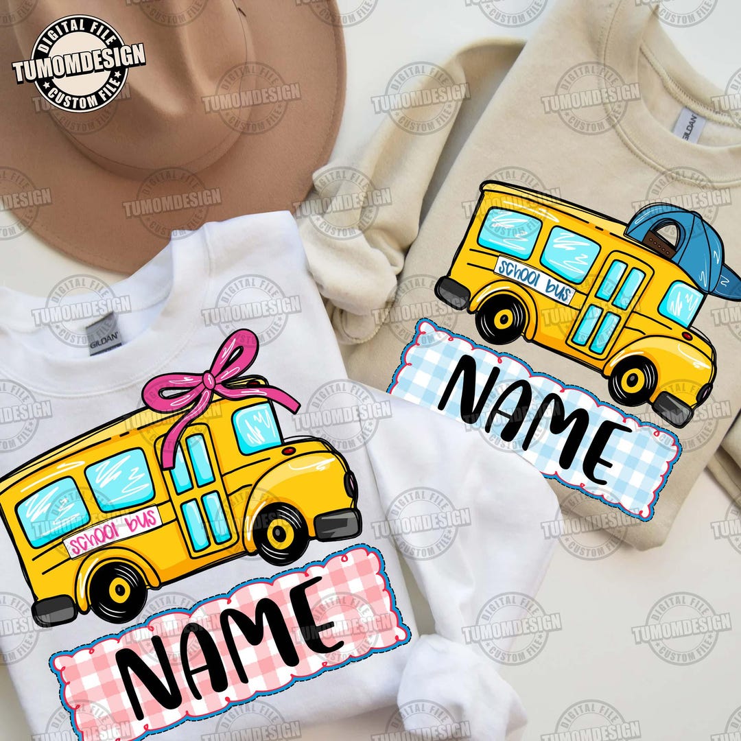 Preppy School Bus With Name and Bow Png, Coquette School Png, Back to ...