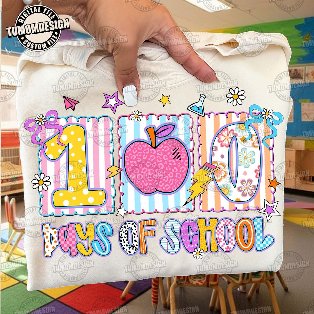 Preppy 100 Days of School PNG, Retro Happy 100 Days Png, Teacher 100 ...
