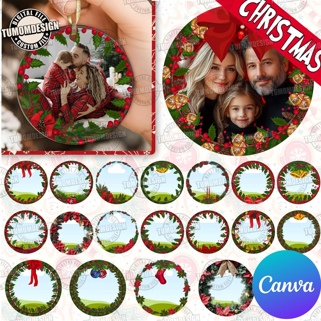 Editable Christmas Photo Ornament Canva Template, Custom Holiday Photo ...
