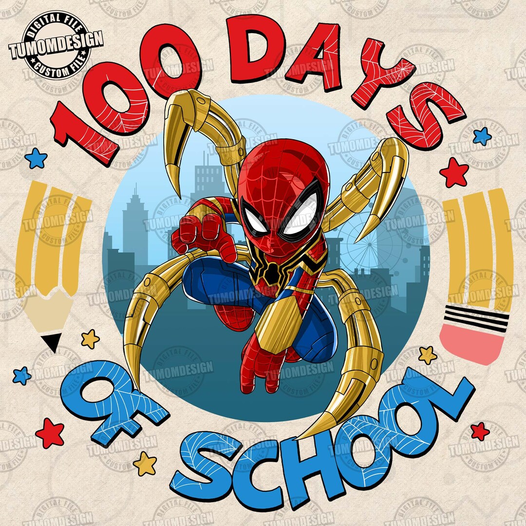 Superhero Cartoon 100 Days of School PNG, Student Kids Shirt Png, 100 ...