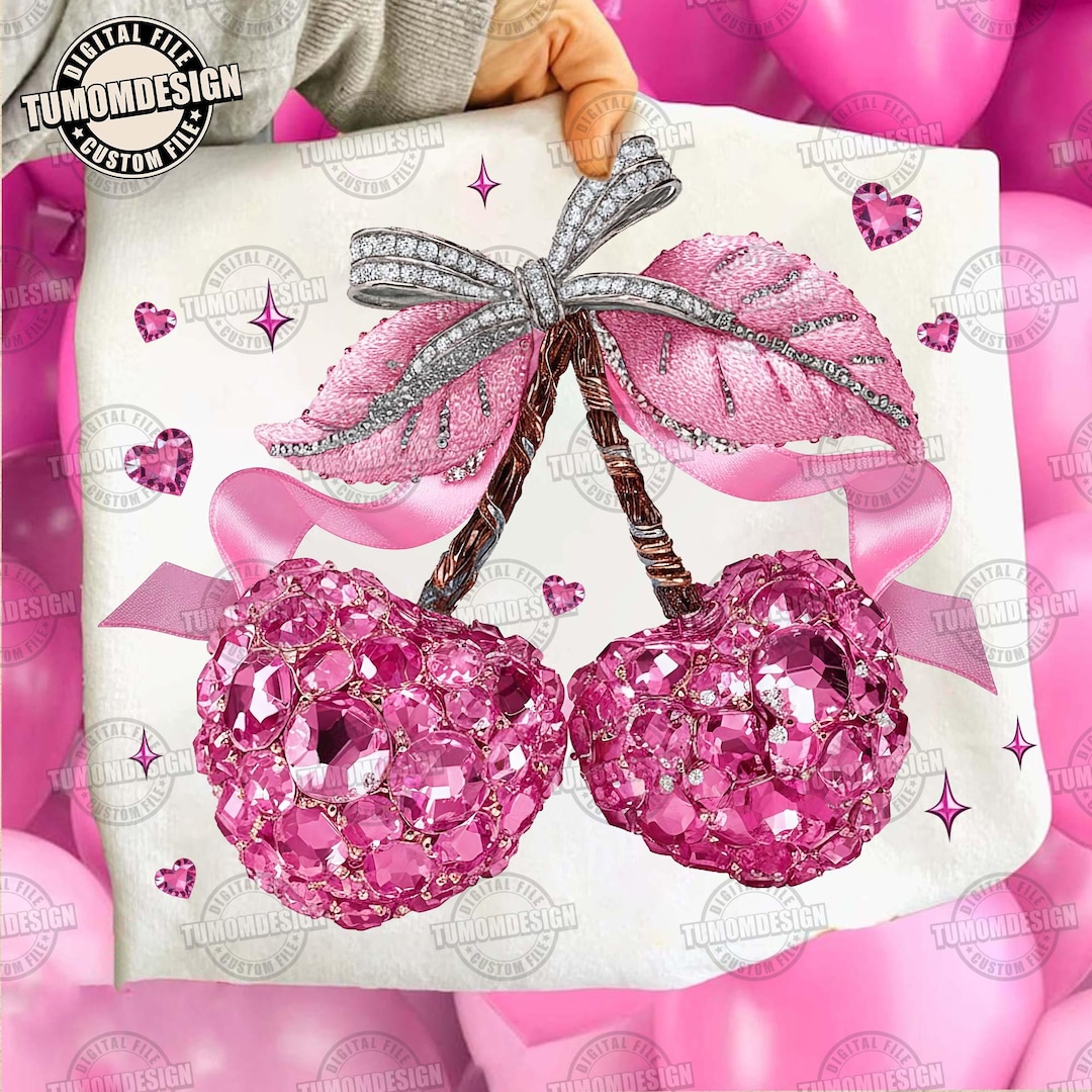 Valentine Cherry Rhinestone PNG, Glitter Cherry Design, Vday Cherry ...