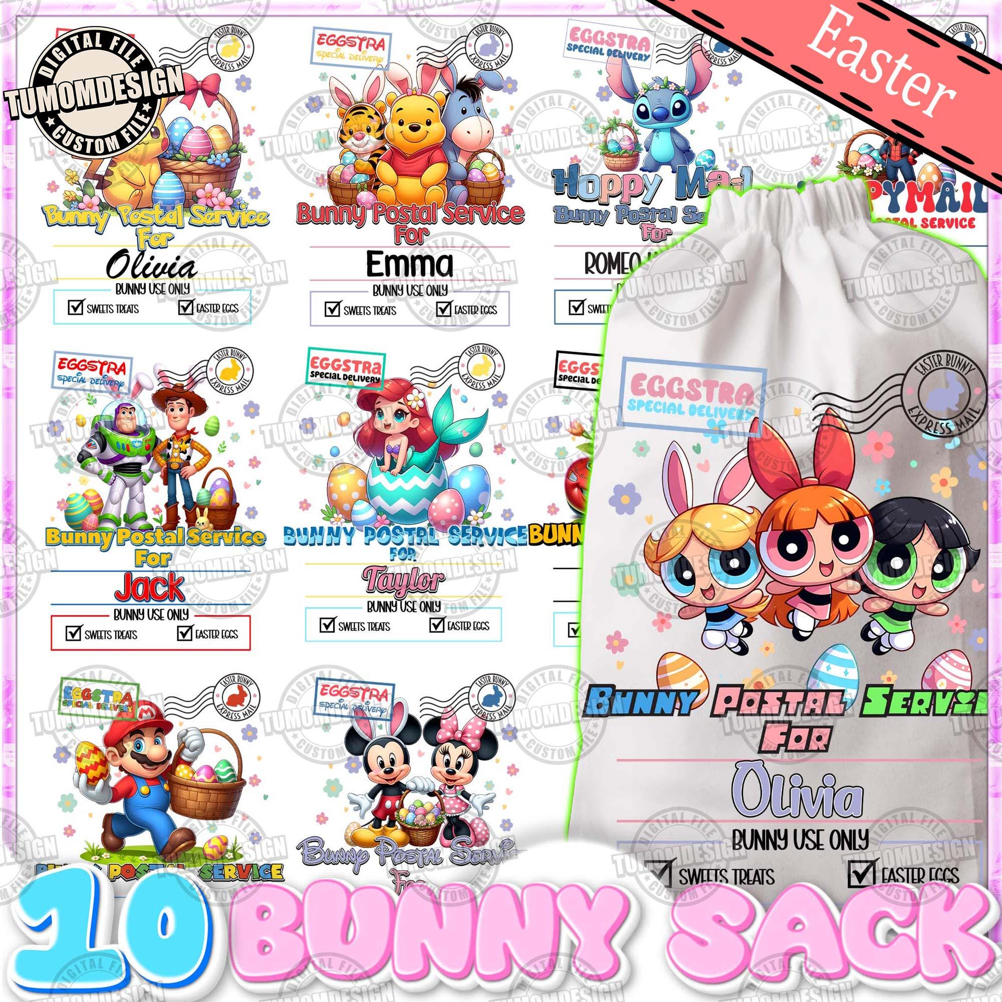 10 Easter Cartoon Bunny Sack Bag Png Bundle, Egg Hunt Bag Png, Easter ...
