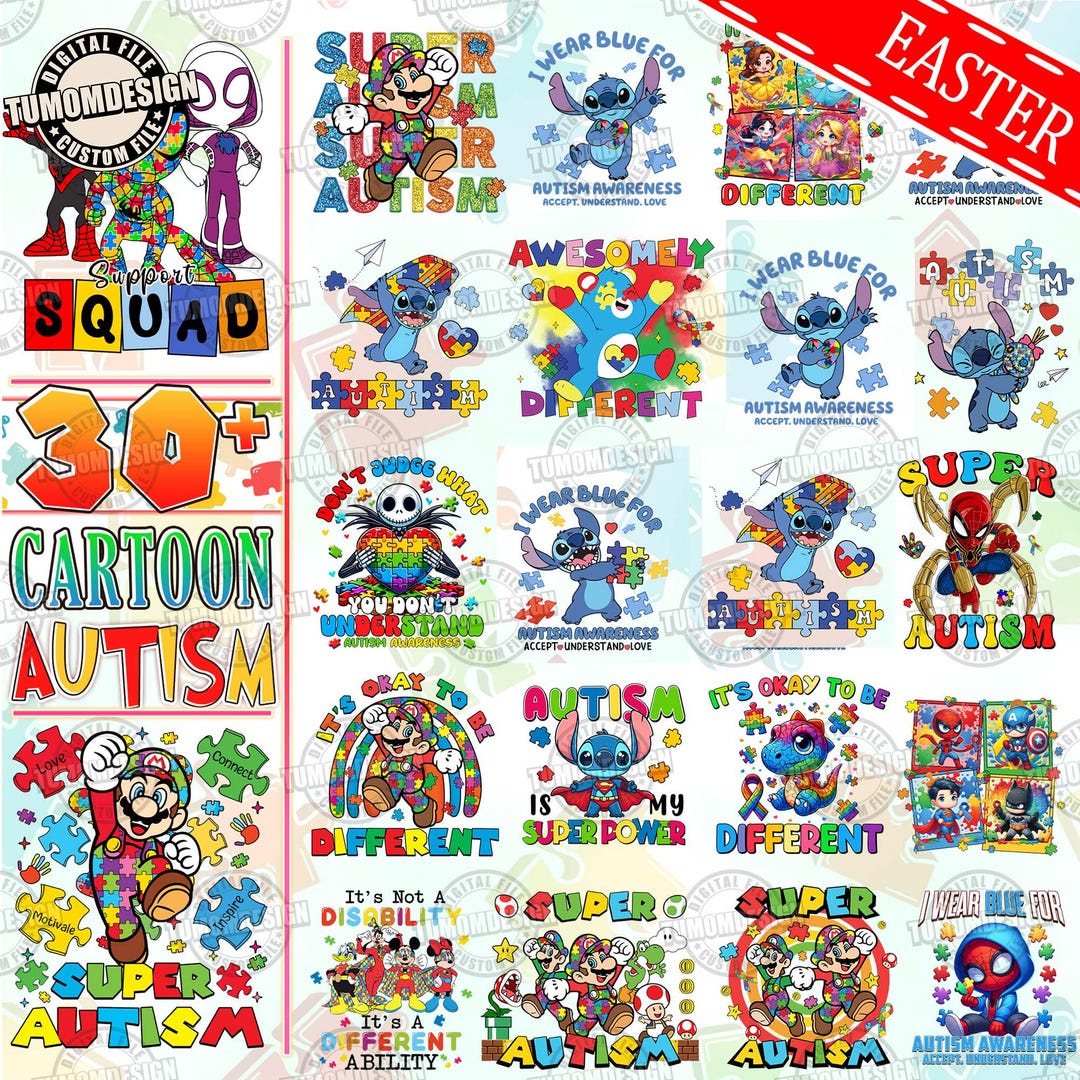 30+ Autism Awareness Cartoon Png Bundle, Autism Puzzle Png, Character ...