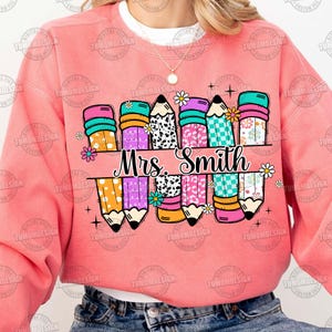 Preppy Pencil Teacher Name Custom Png, Custom Name of Teacher Png ...