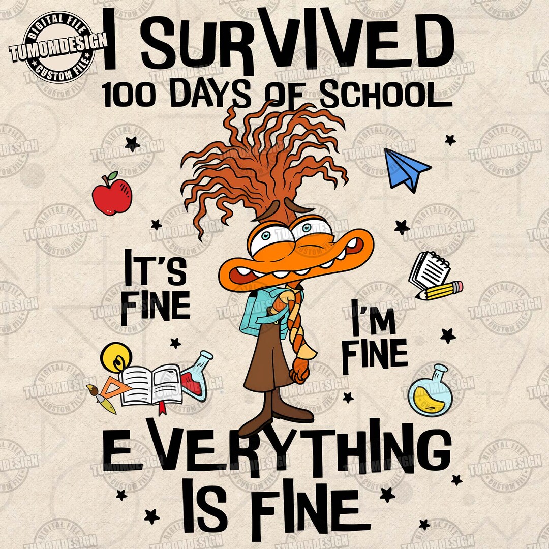 I Survived 100 Days of School Png, Cartoon School Png, 100 Days of ...