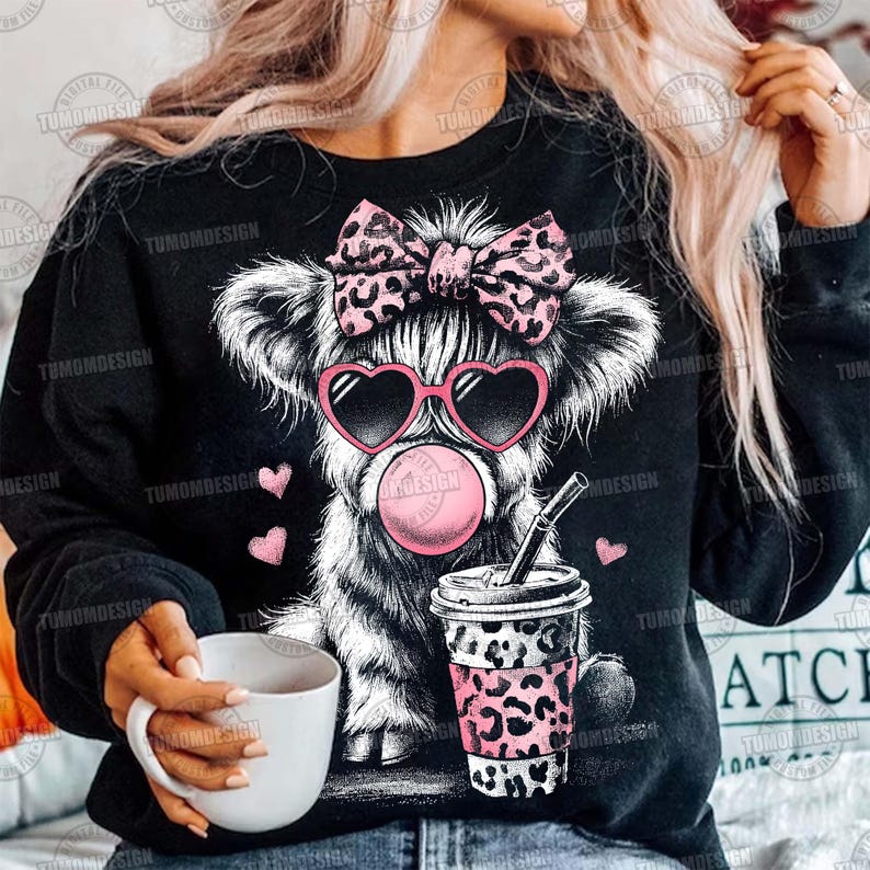 Valentine Highland Cow Png, Valentine's Day Highland Cow PNG, Halftone ...