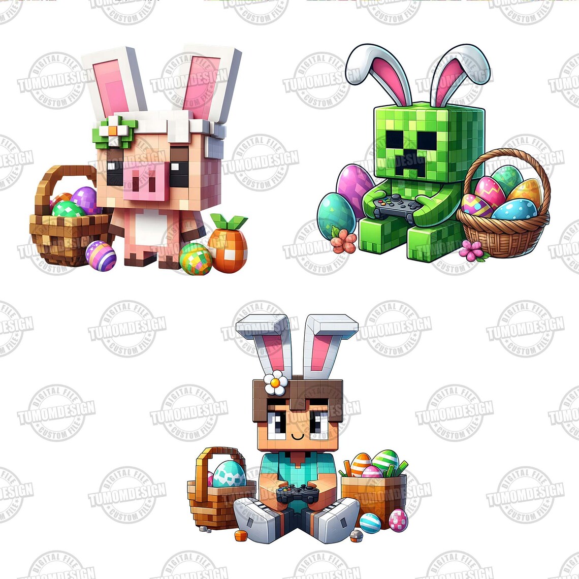 Character Easter Png Bundle, Boys Mining Easter Png, Retro Easter Png ...