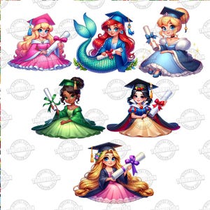 10+ Cartoon Princess Graduation 2025 Png Bundle, Cartoon Graduate Png ...