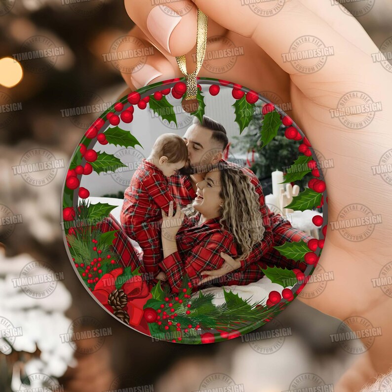 Editable Christmas Photo Ornament Canva Template, Custom Holiday Photo ...