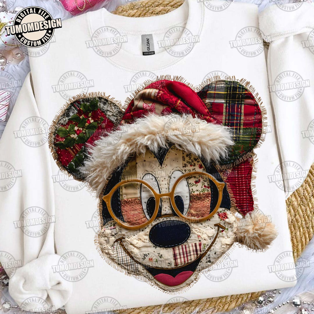 Trendy Patchwork Mouse Cartoon Christmas Png, Tis the Season Cartoon ...