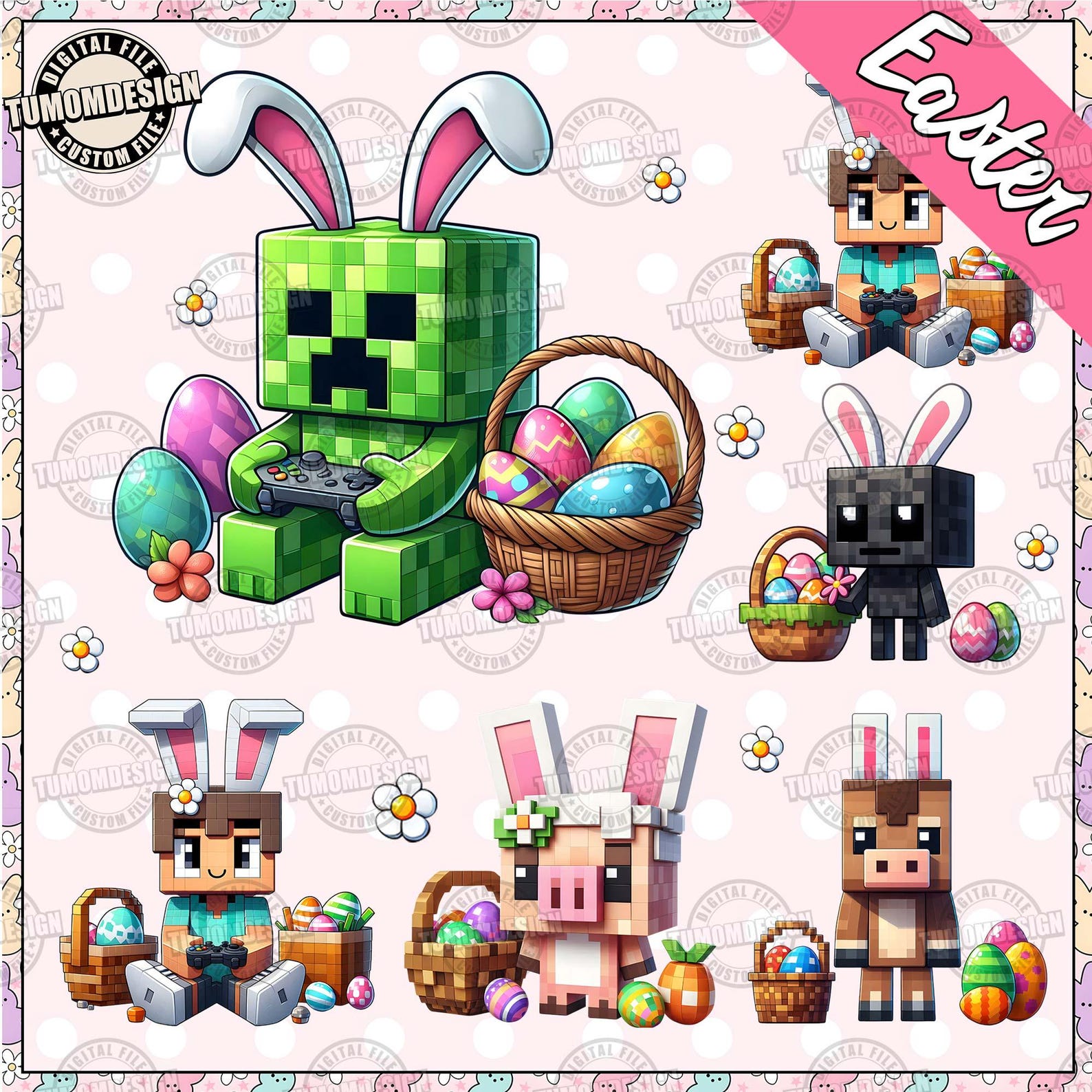 Character Easter Png Bundle, Boys Mining Easter Png, Retro Easter Png ...