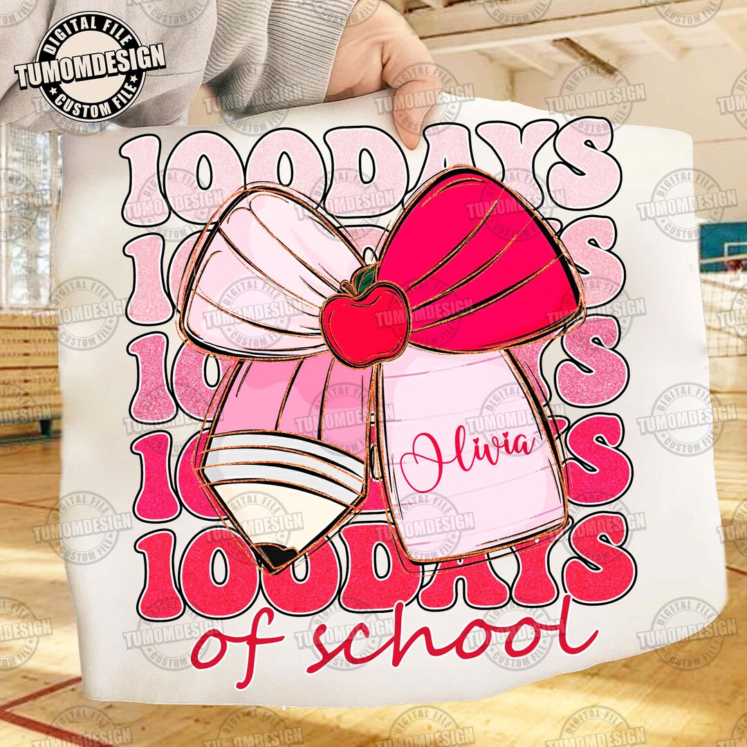 Custom 100 Days of School Coquette Bow Png, Coquette Teacher Pencil Bow ...