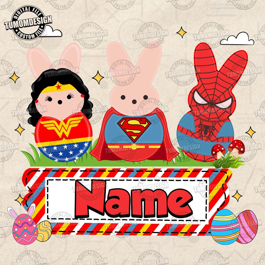 CUSTOM Kid Name Easter Peeps Png, Superhero Peeps Easter Day, Custom ...