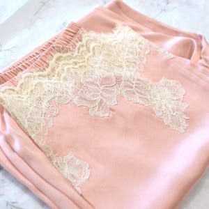 Pink Mulberry Silk Pajama Set: Lace Trimmed 6A Silk 3/4 Sleeves - Etsy
