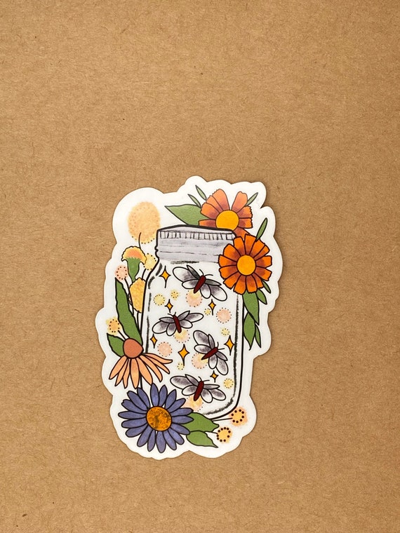 Firefly Sticker Fireflies in Jar Decal Whimsical Flower | Etsy