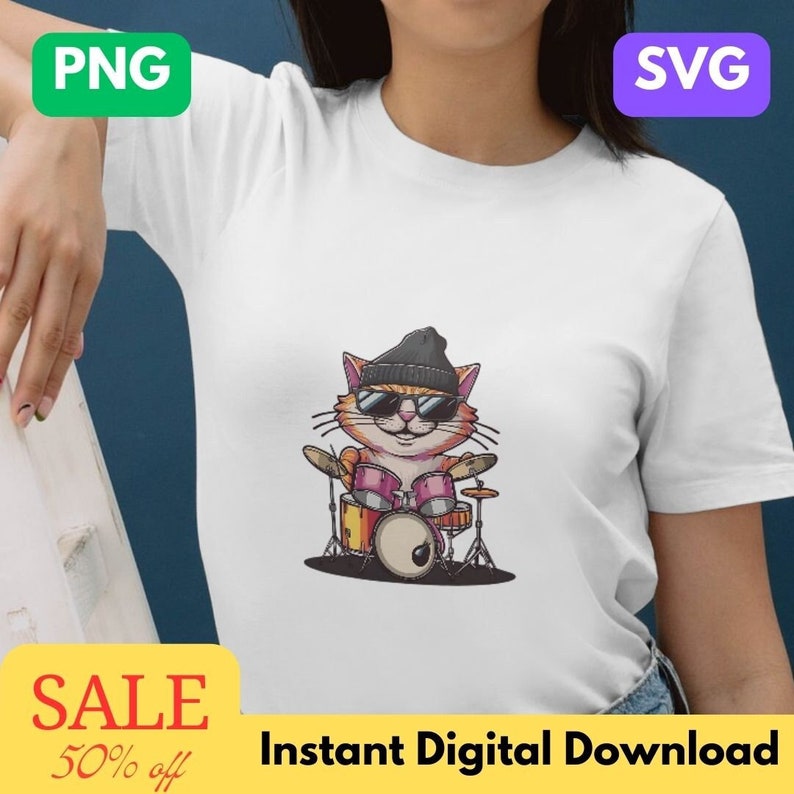 Cat Playing Drums SVG PNG Cute Music Lover Designs for Cricut ...
