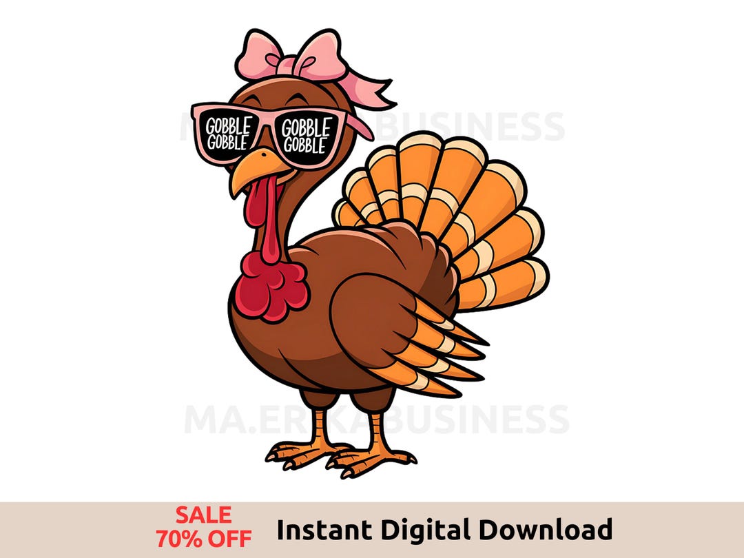 Cool Turkey With Sunglasses PNG, Thanksgiving Kids Sublimation, Girl ...