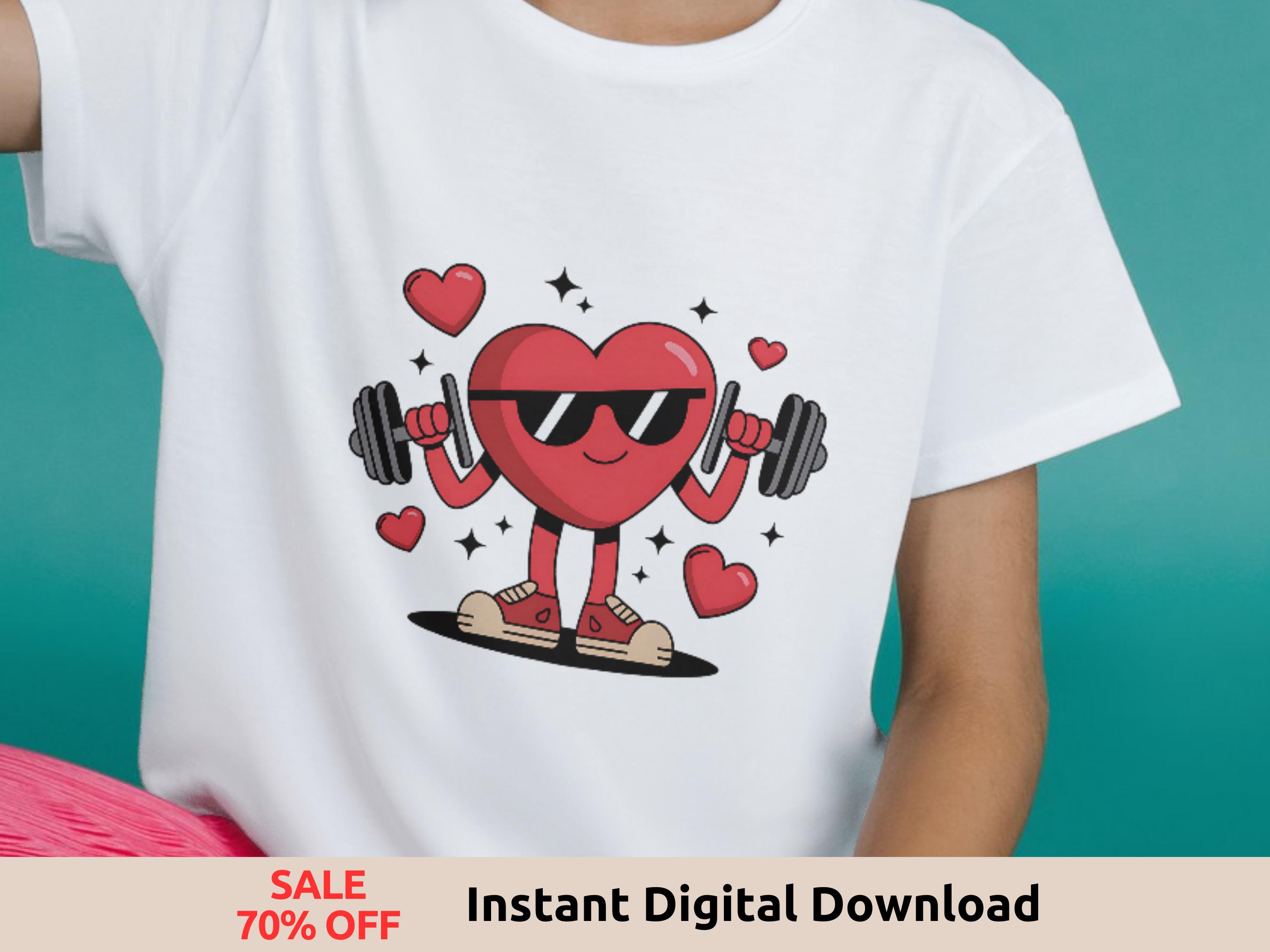Heart Character Lifting Dumbbells PNG Sublimation, Fitness Clipart for ...