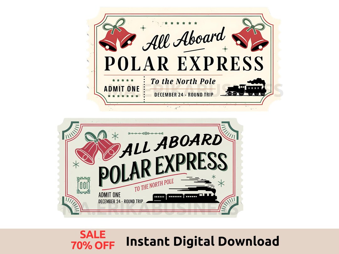 Polar Express Ticket PNG Set - Merry Christmas PNG, Retro Christmas PNG ...