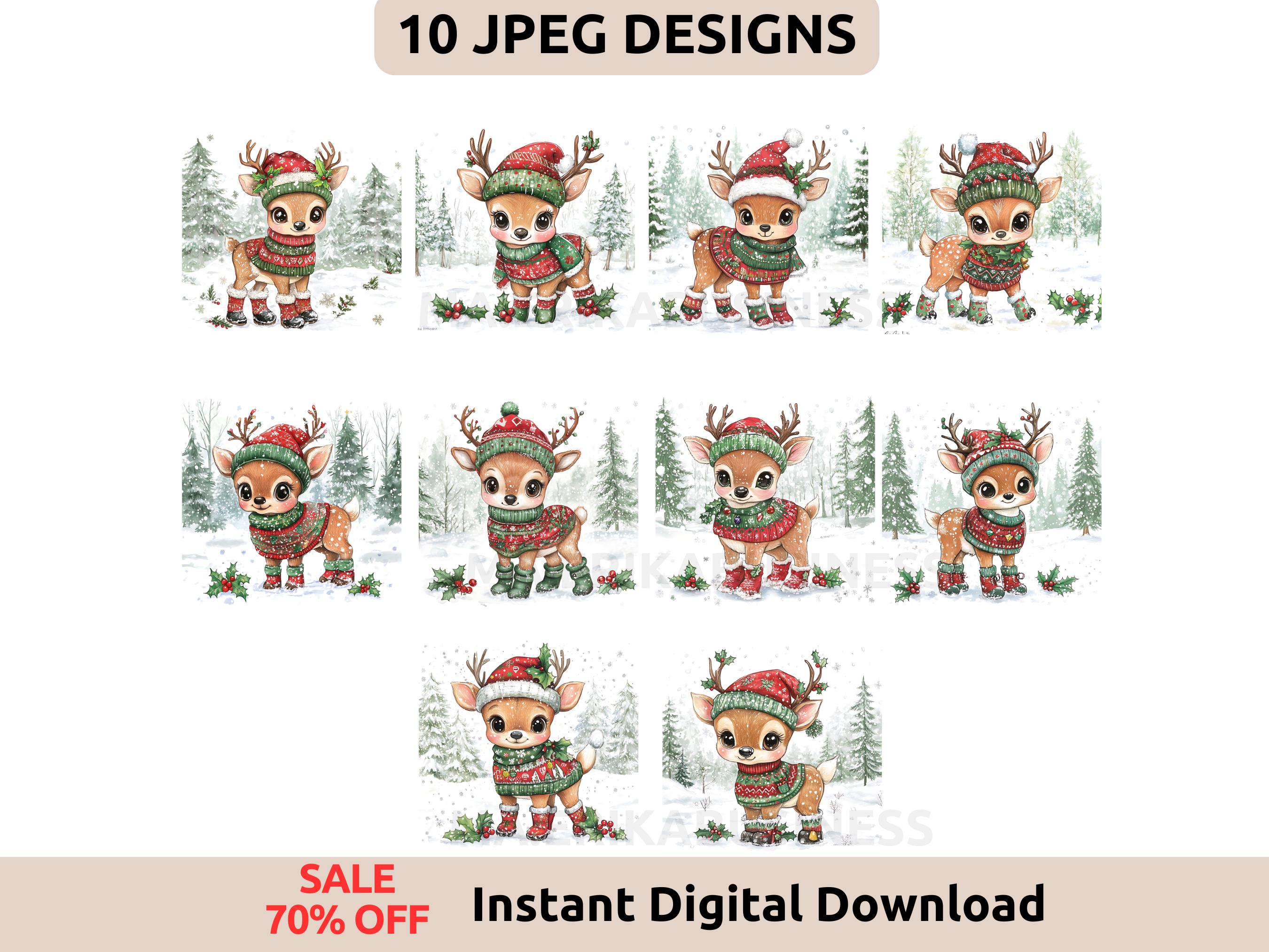 Christmas Reindeer Clipart, Set of 10, High Quality Jpegs, Winter ...