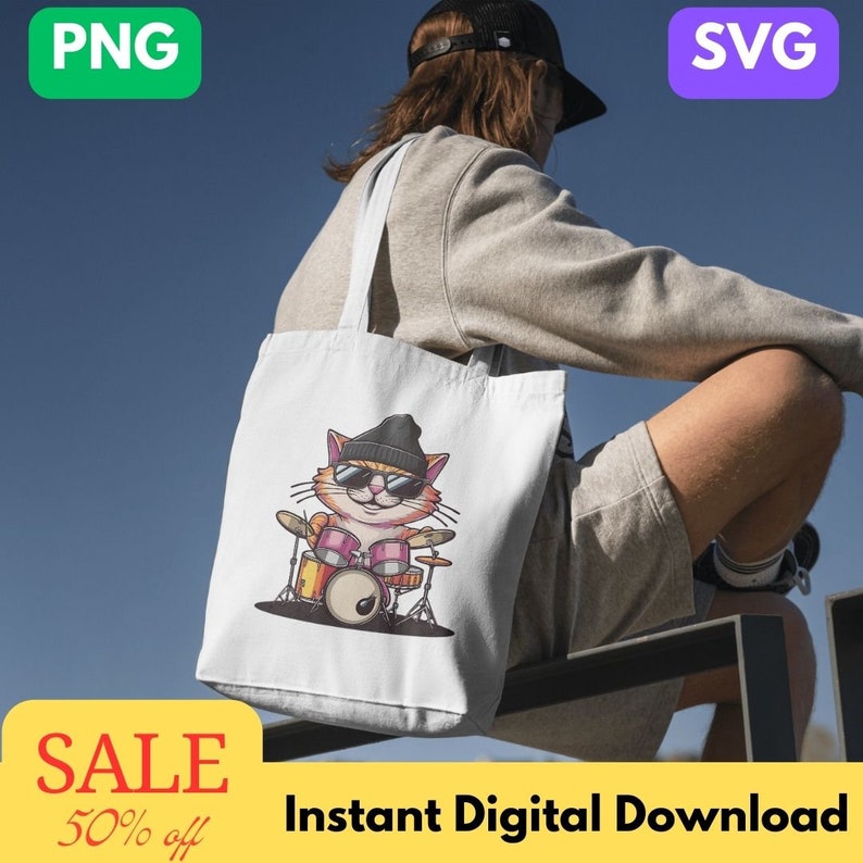 Cat Playing Drums SVG PNG Cute Music Lover Designs for Cricut ...