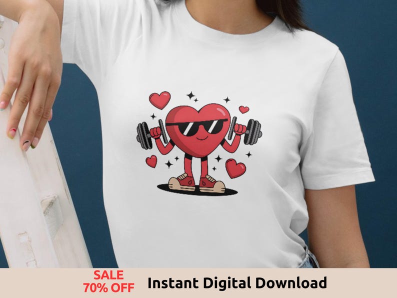 Heart Character Lifting Dumbbells PNG Sublimation, Fitness Clipart for ...