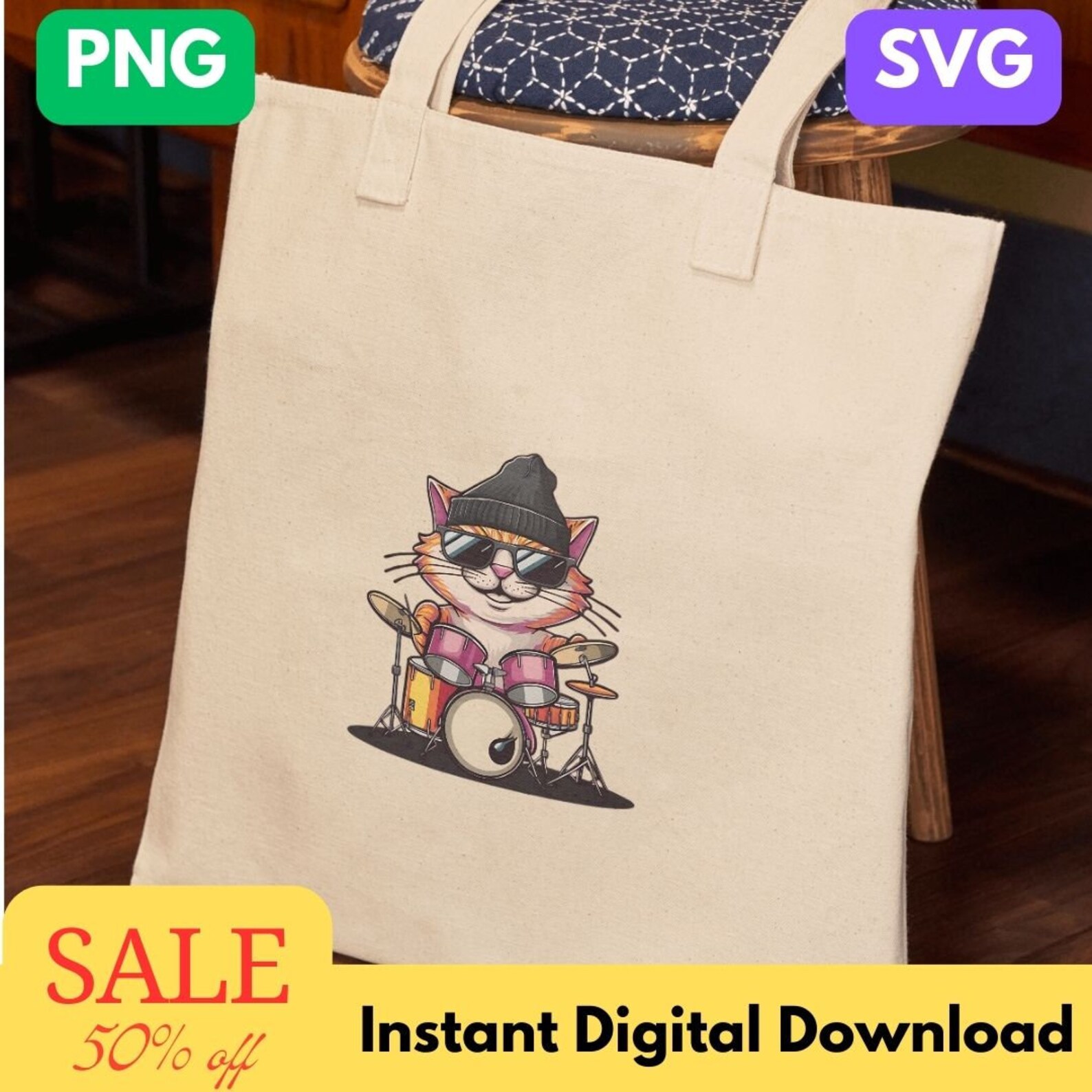 Cat Playing Drums SVG PNG Cute Music Lover Designs for Cricut ...
