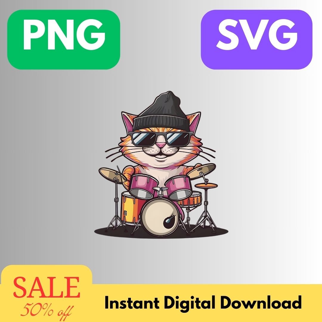 Cat Playing Drums SVG PNG Cute Music Lover Designs for Cricut ...