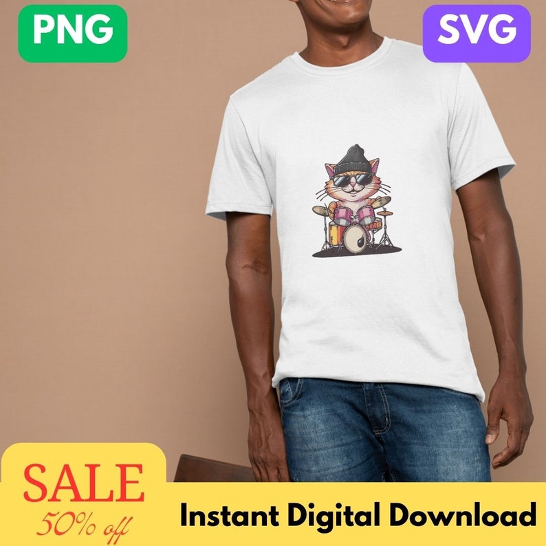 Cat Playing Drums SVG PNG Cute Music Lover Designs for Cricut ...