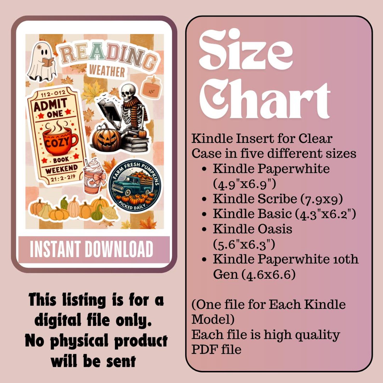 FALL THEMED Kindle Insert for Clear Case, Kindle Cover, Printable ...