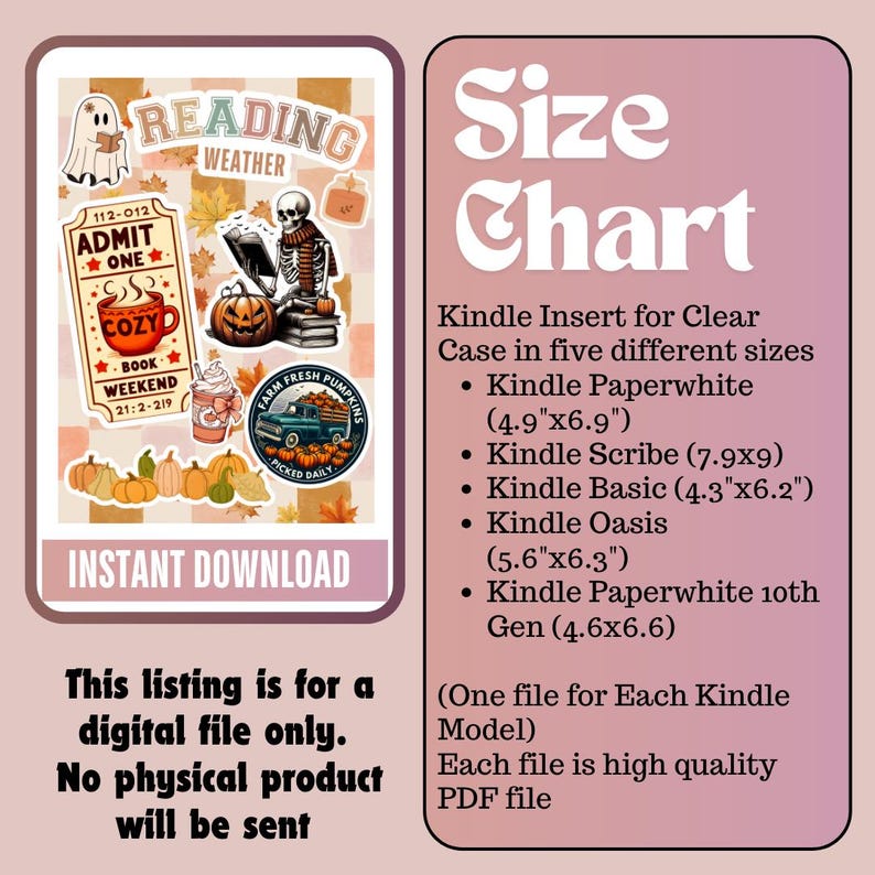 FALL THEMED Kindle Insert for Clear Case, Kindle Cover, Printable ...