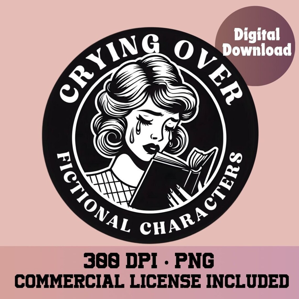 Crying Over Fictional Characters, Book Png, Vintage Retro Png, Bookclub ...