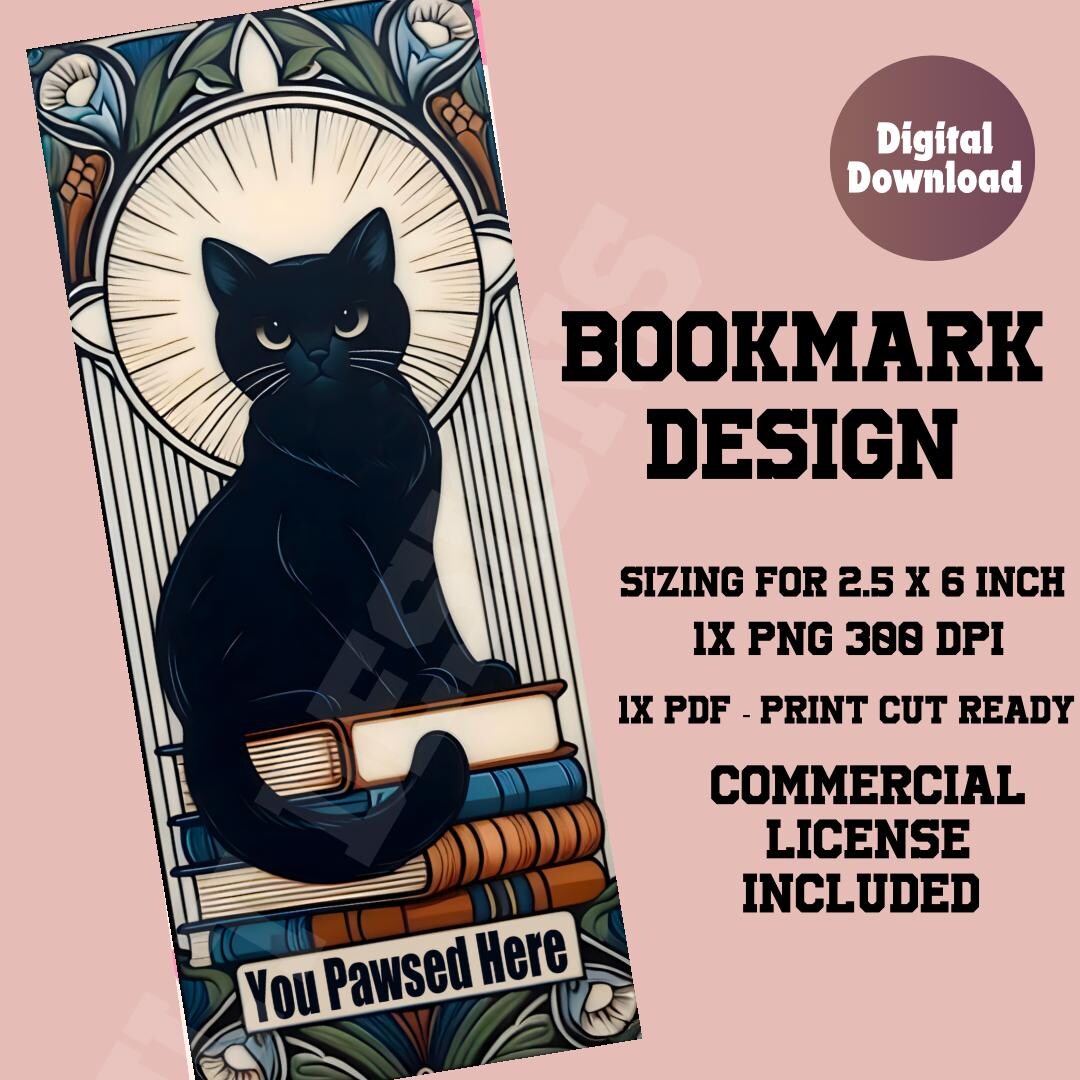 Black Cat Bookmark, Bookmark Png, Printable Bookmark, Cat Bookmark ...